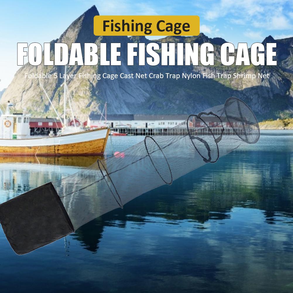 Buy Foldable 5 Layer Fishing Cages Nylon Net Crab Trap Cages Fish Trap ...