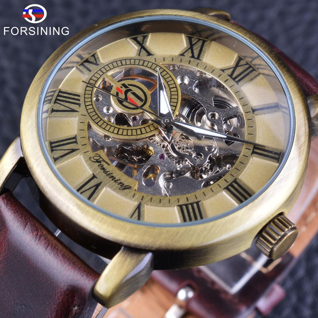 Buy Men's Watches Luxury Retro Openwork Wristwatches Genuine Leather ...