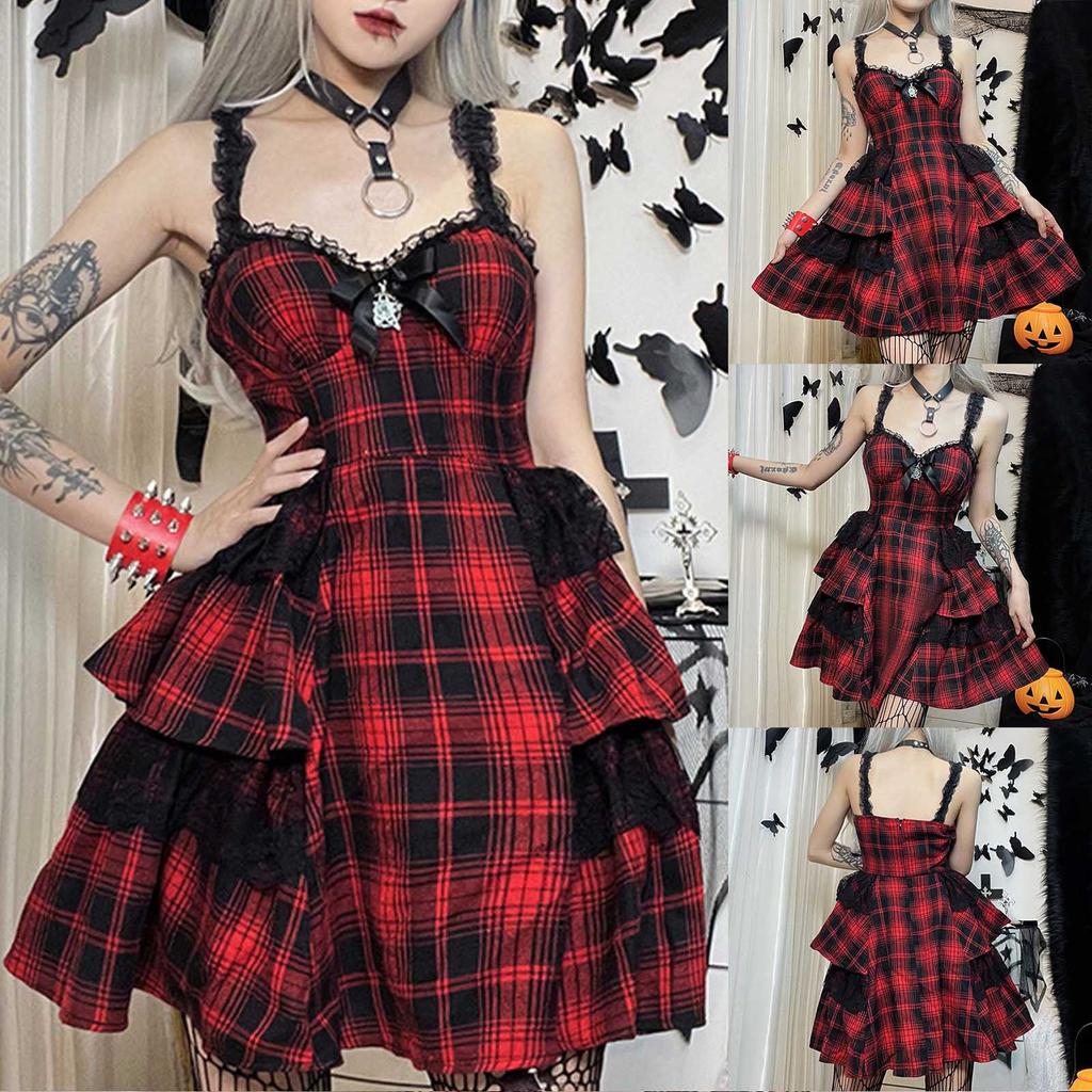 Buy Women's Fashion Gothic Punk Dark Black Lattice Suspender Lace Puffy ...