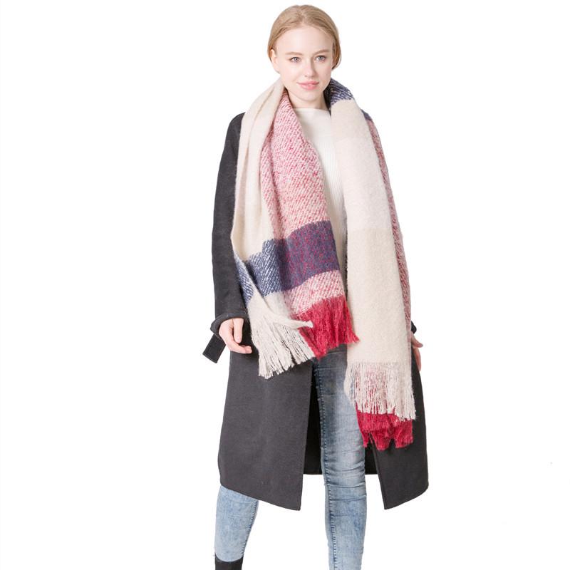 Autumn and Winter Circle Yarn Big Plaid Scarf Thick Tassel Scarf Shawl ...