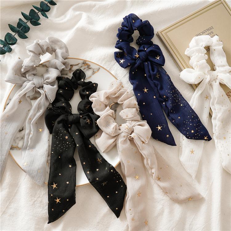 Star Chiffon Large Intestine Hair Ring Bow Ponytail Streamer Elastic ...