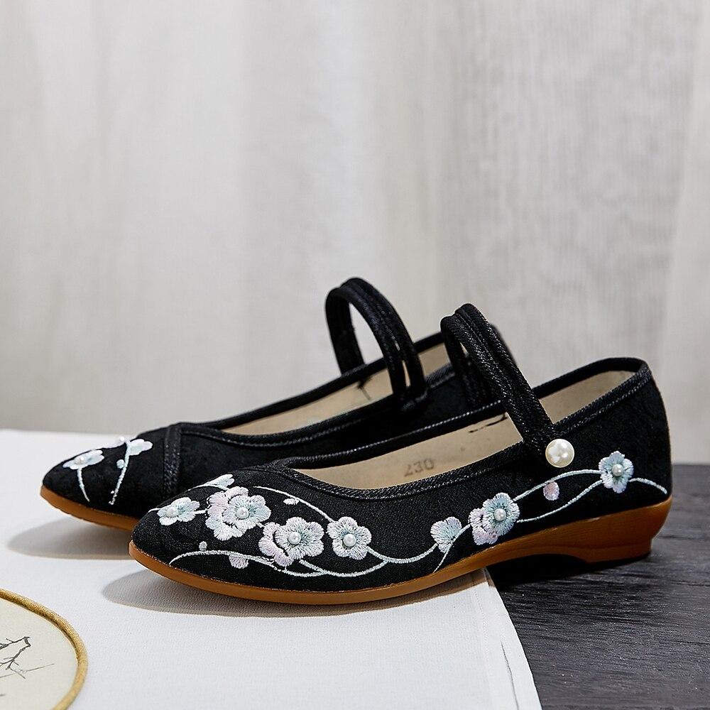 Buy Pearls Ladies Jacquard Cotton Flat Shoes Pointy Toe Comfort Women ...