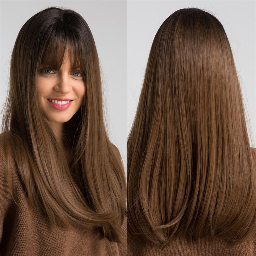 Cheap High Temperature Silk Black Gradient Brown Long Straight Hair ...
