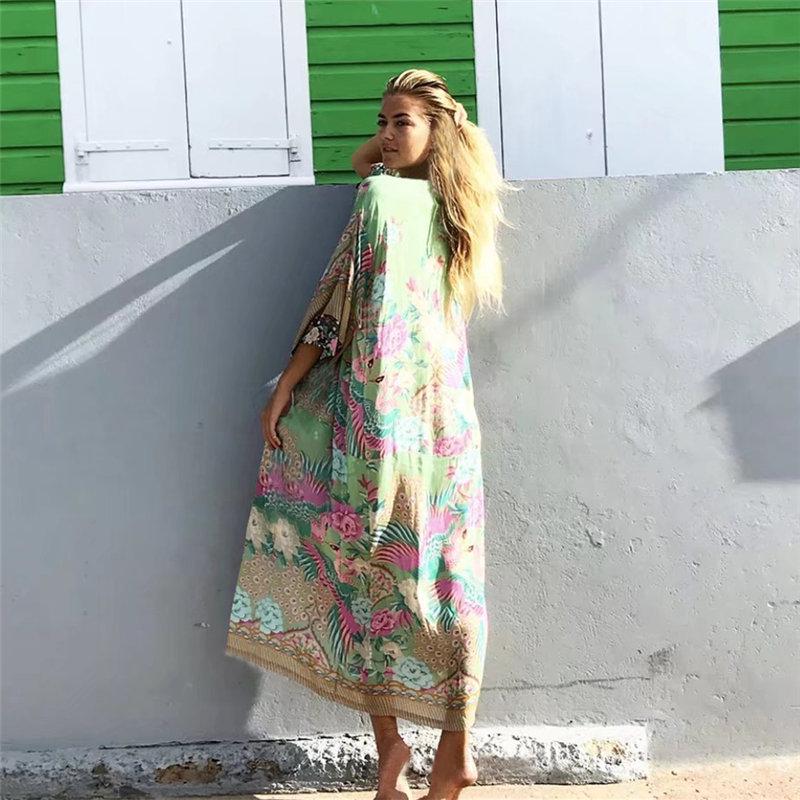 Buy Print Chiffon Beach Cover Up Tunics for Beach Long Kaftan Bikini ...