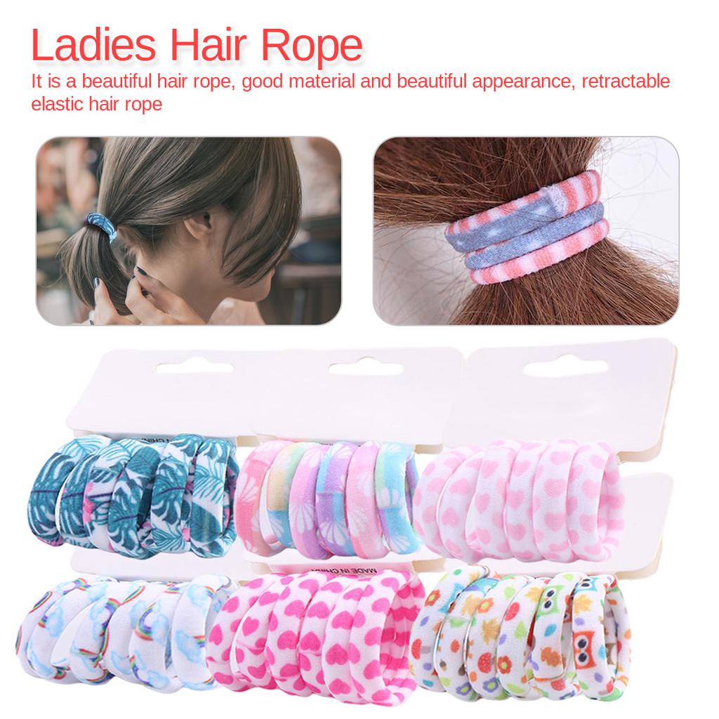 Buy 6Pcs/Pack Cotton Print Leopard Flower Hair Ropes High Elastic ...