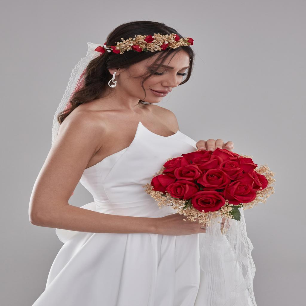Cheap EB806 Bridal Hand Bouquet with Cream Gypsies Red Roses Handmade ...