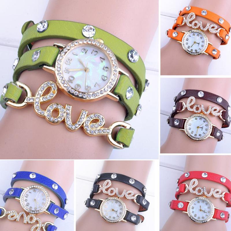 Buy Women Watches Fashion Love Leather Chain Quartz Wristwatch Bracelet ...