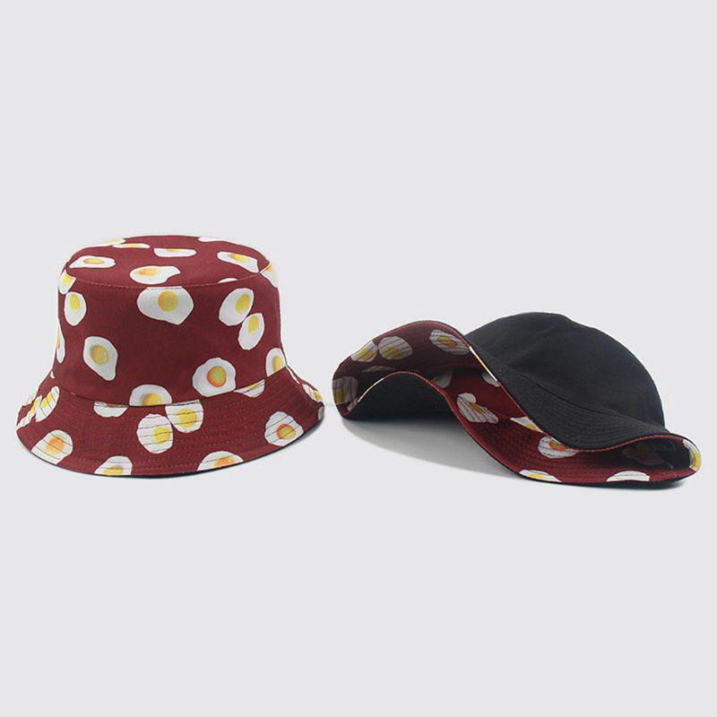 Buy Unisex Cotton Bucket Cap Fried Egg Yolk Print Reversible Two Sided ...