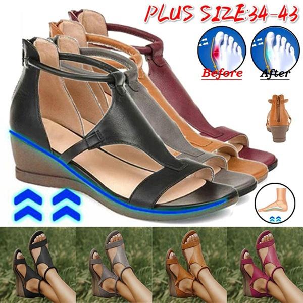 Buy 2021 Summer New Style Simple Casual Back Zipper Wedge Shoes Ladies ...