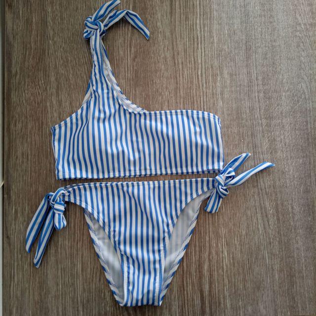 Buy YG One Shoulder Bikini Bandage Striped Swimwear Lace Up Tied String ...