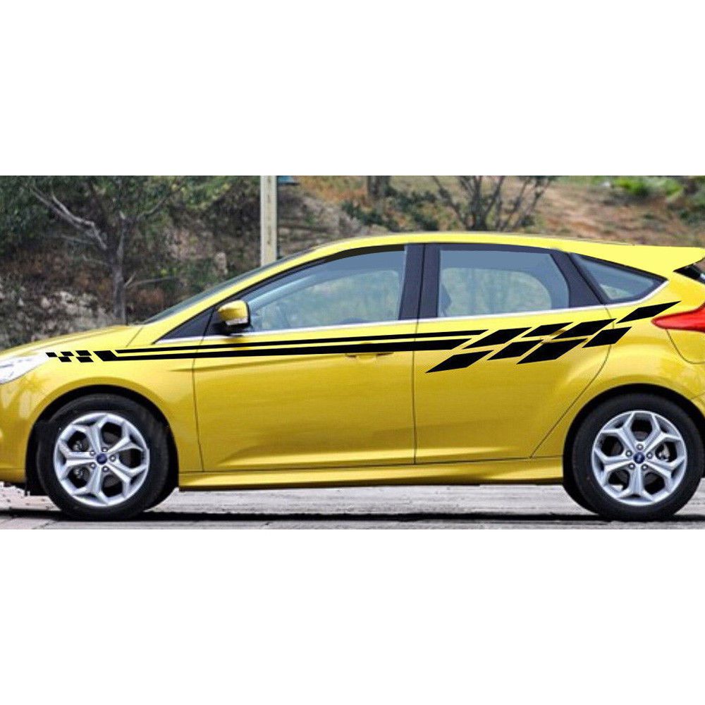 Buy 2X Car Racing Black Long Stripe Graphics Side Body Vinyl Decal ...