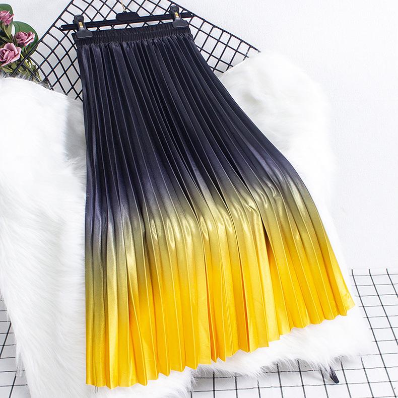 Cheap Gradient Color Pleat Skirt Women Elegant High Waist Skirt A Line ...