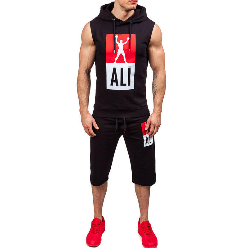 Buy Mens Sport Clothing Set Gym Hoodies Pants Fashion Wear Sleeveless ...