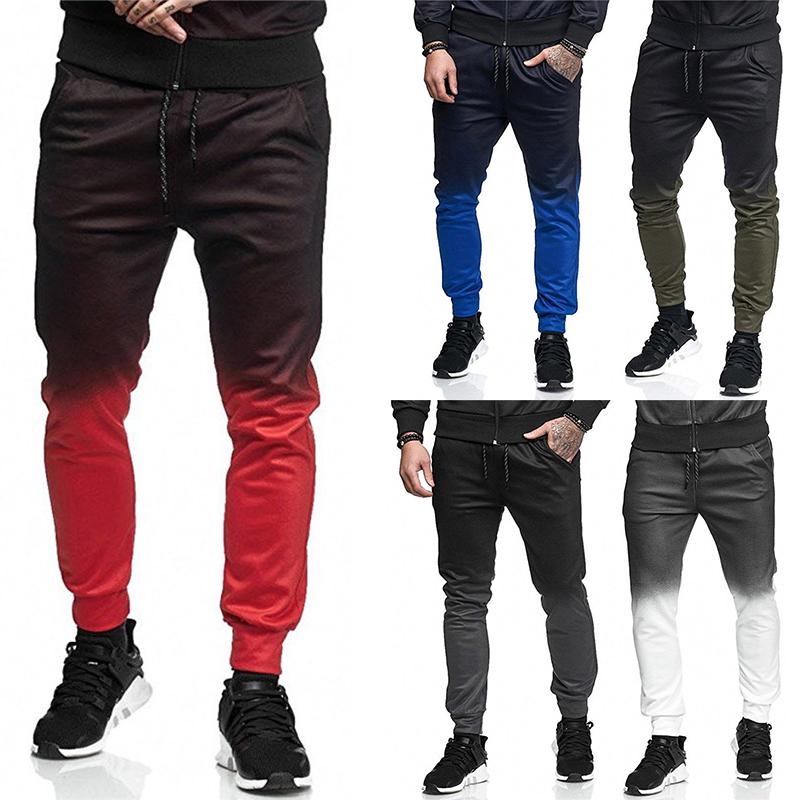 Buy Male Gradient Color Jogger Sweatpants Men Slim Fit Elastic Waist ...