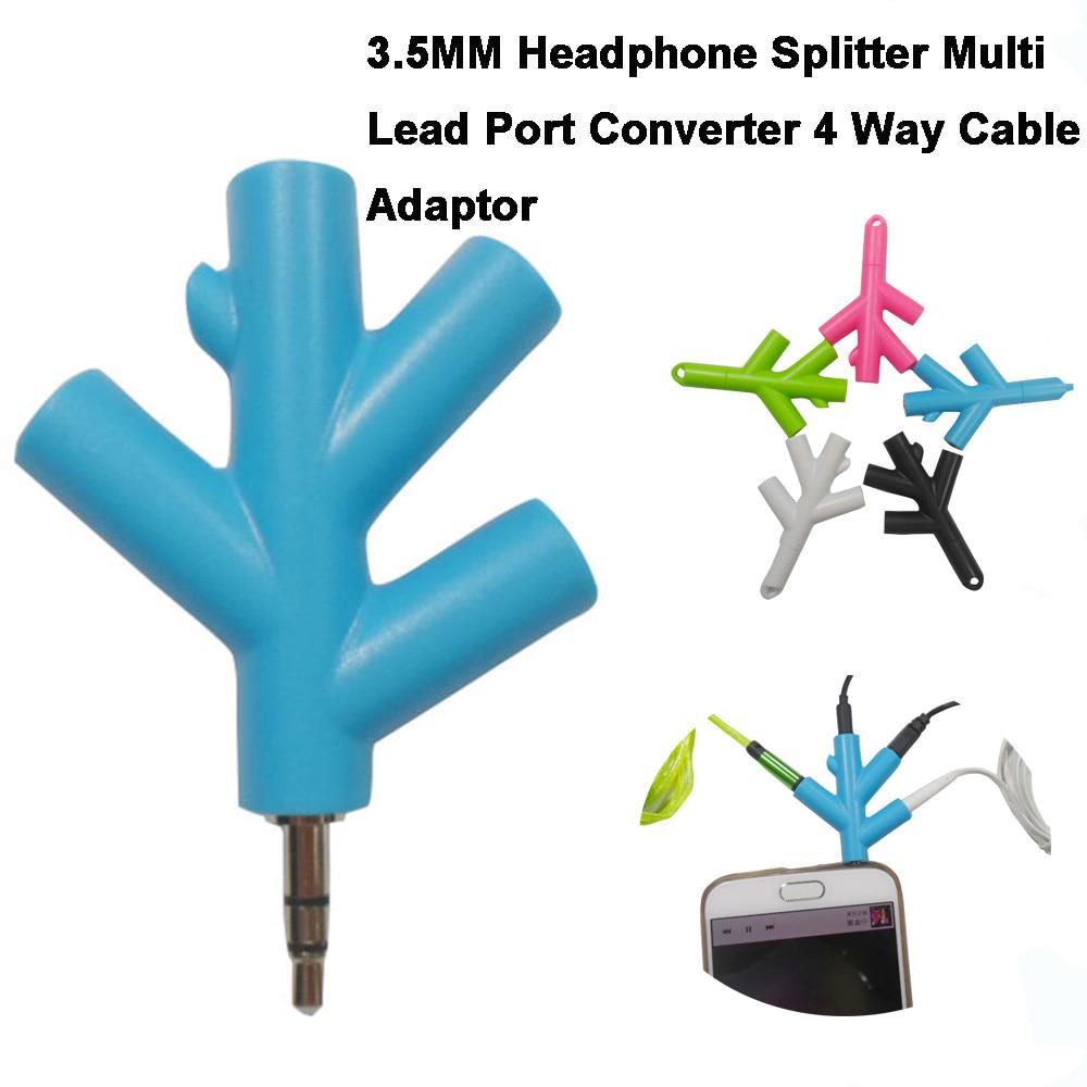3.5MM Headphone Splitter Multi Lead Port Converter 4 Way Cable Adaptor ...