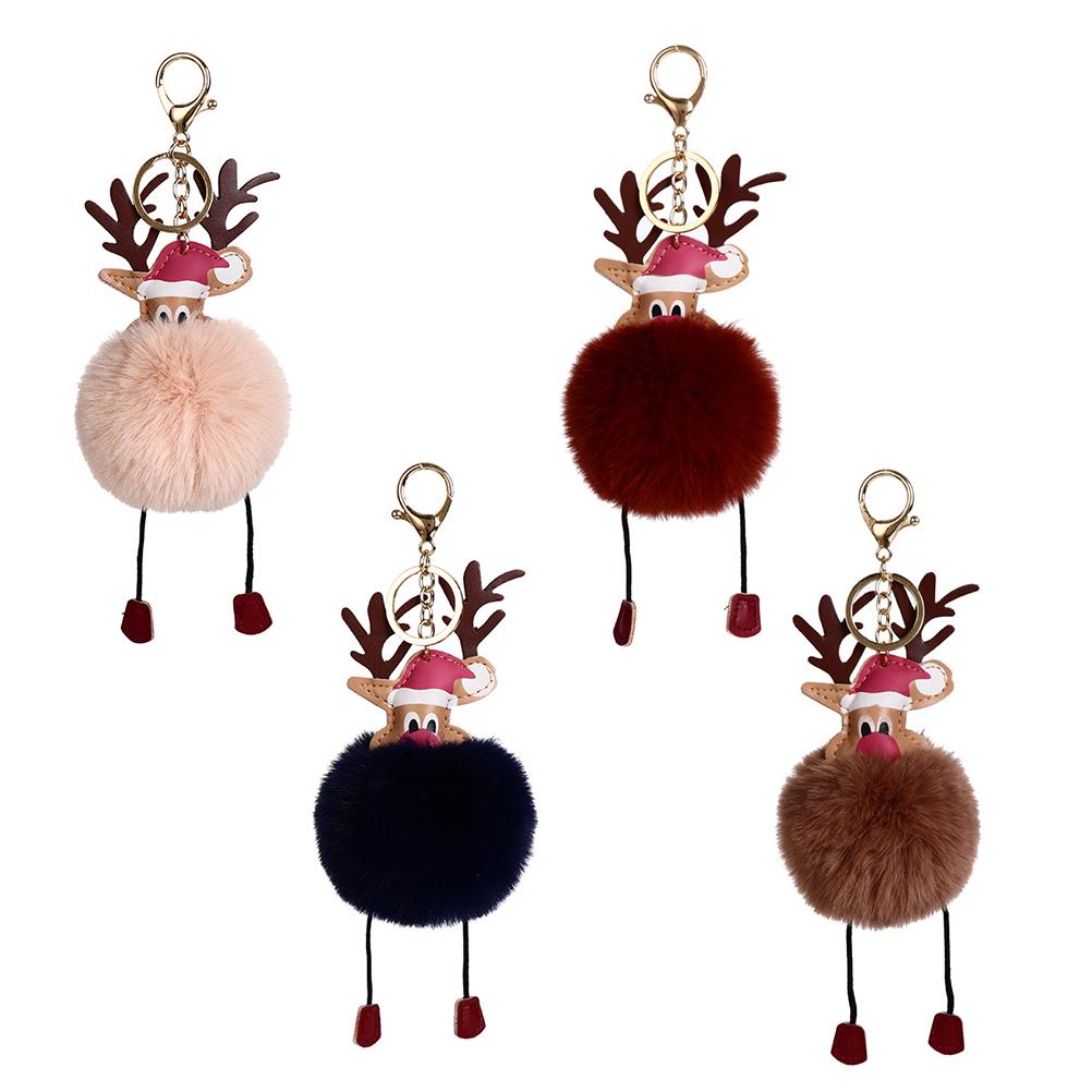 Buy 4 Pcs Elk Keychain Fluffy Ball Christmas Creative Key Holder ...