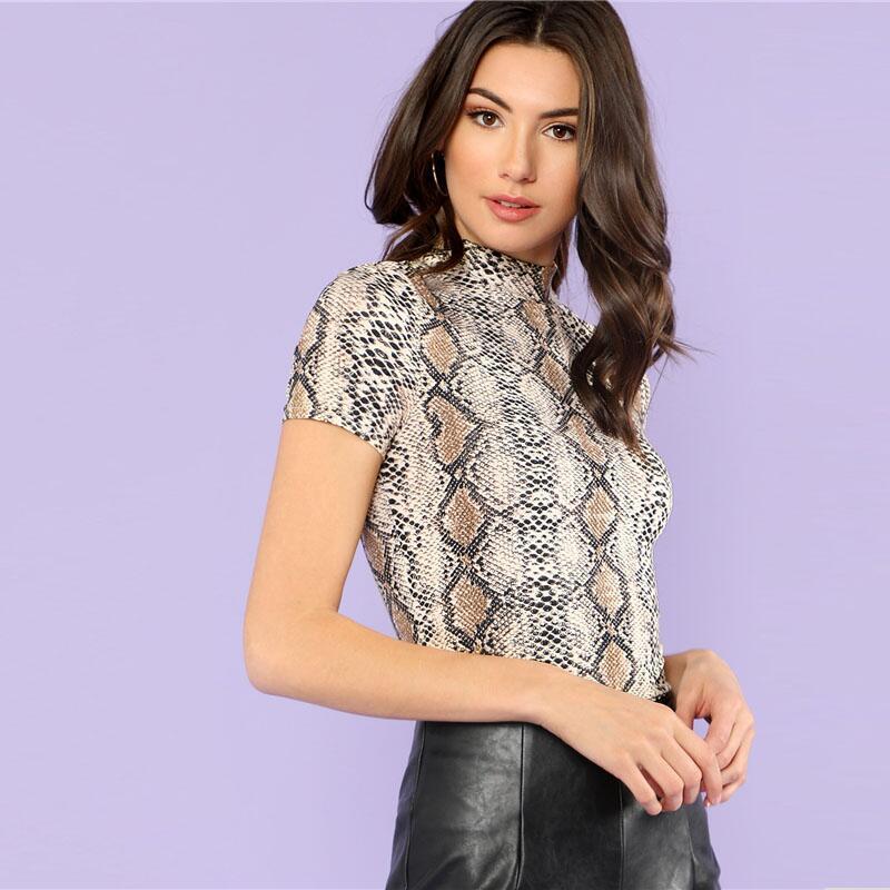 Buy Women's Snake Print T-shirt Women's Long Sleeve Casual Bottoming ...