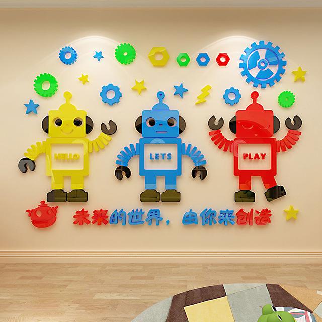Buy Robot Wall Stickers 3D Stereo Acrylic Kindergarten Decoration ...