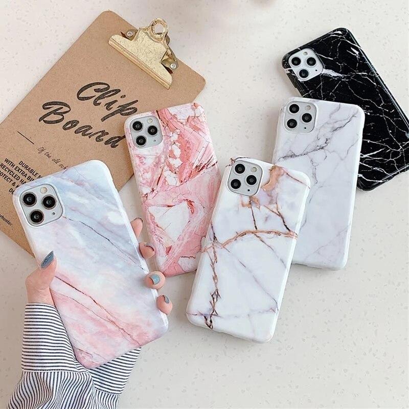 Buy Glossy Marble Texture Stone Phone Case For iPhone 13 12 11 Pro Max ...