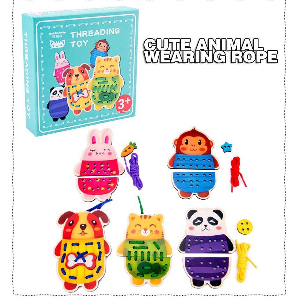 [CS] Wooden Lace Animal Threading Toy Preschool Learning Educational ...