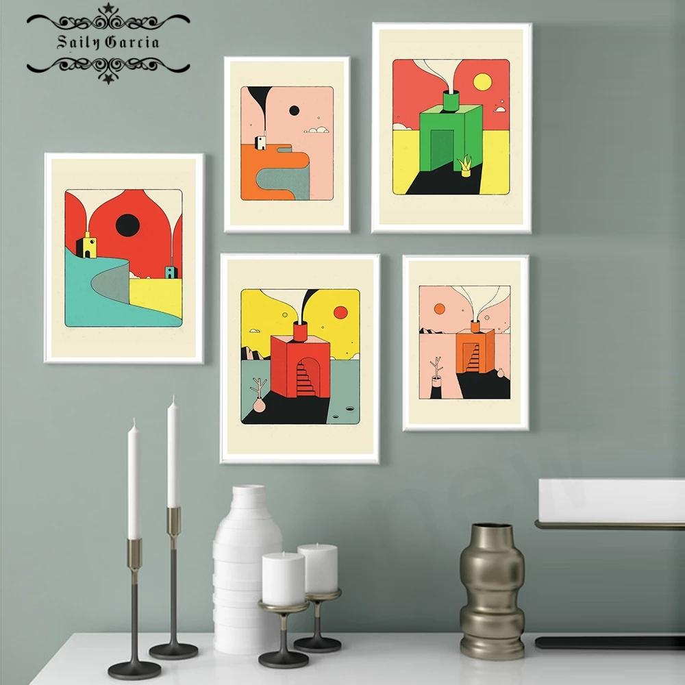 Nordic Canyon Sunset Art Poster Jazzberry Blue Canvas Painting Abstract ...