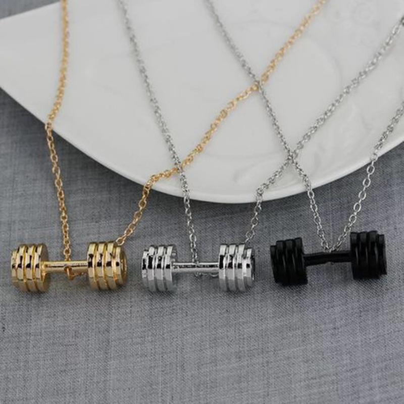 Dumbbell Shape Pendant Necklace Women Men Alloy Chain Sports Fitness ...