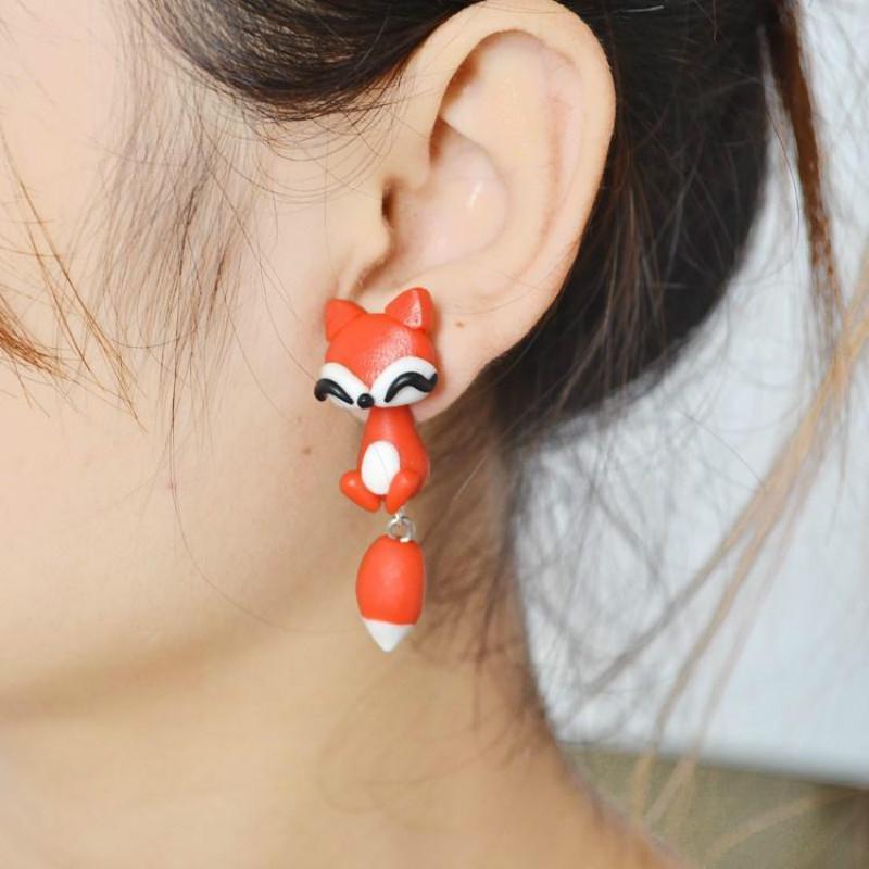Buy Handmade Cute Fox Stud Earring Fashion Jewelry Clay Cartoon 3D ...