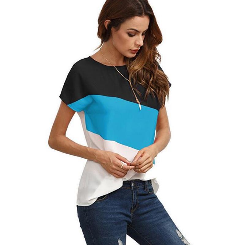 Buy Women's Color Block Blouse Short Sleeve Casual Tee Shirts Tunic ...