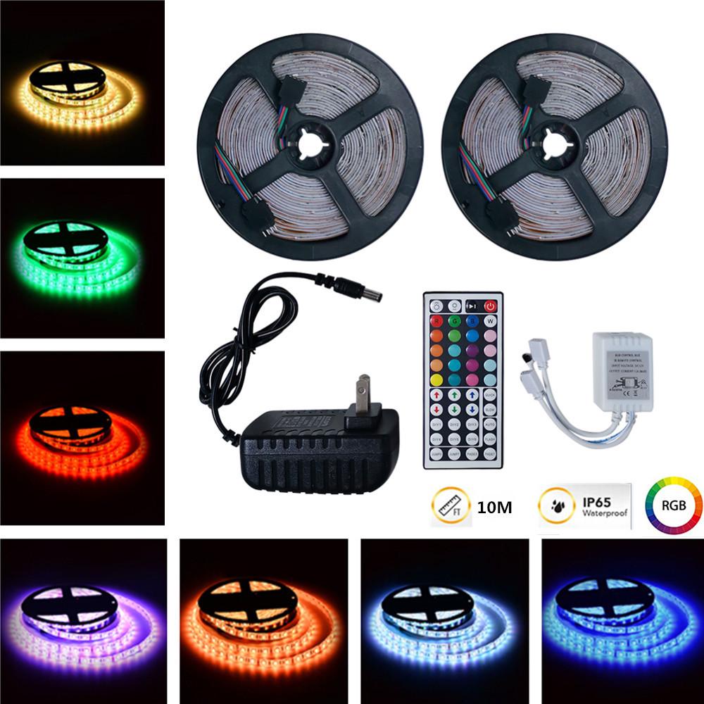 Buy 10M RGB LED Waterproof Strip Lights+44Keys Remote Control+Adapter ...