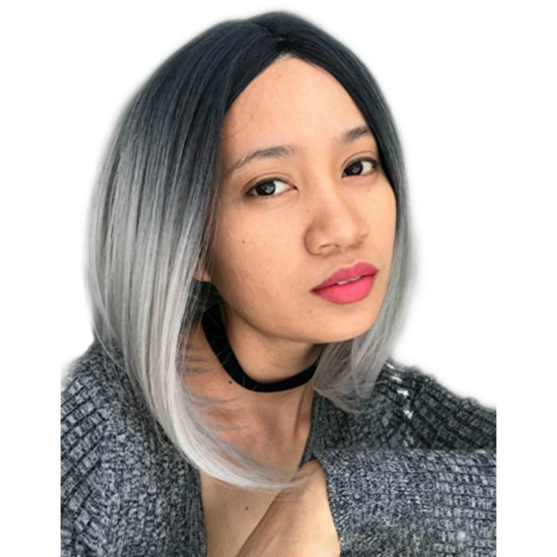 Buy Women Gradient Colors Short Wig Front Lace Heat Resistant Centre ...