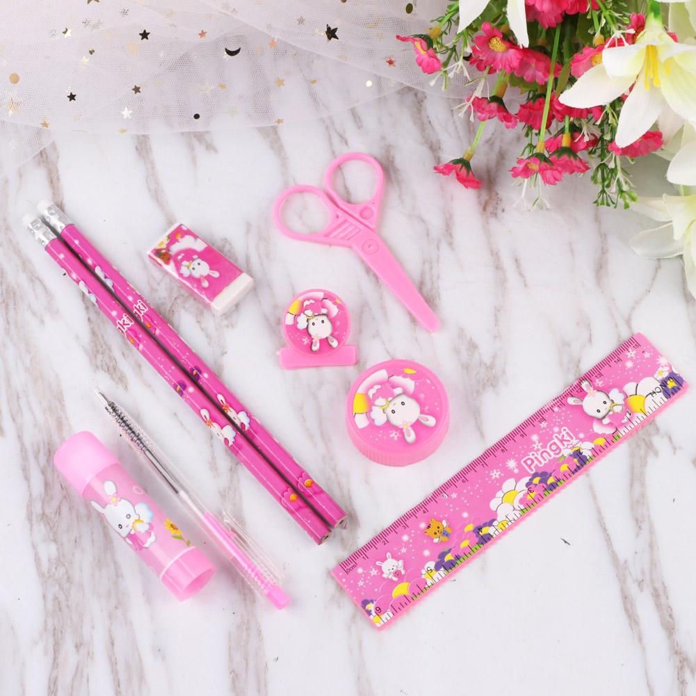 Buy 9pcs Cute Cartoon Kids Pencil Pen Eraser Glue Stick Students ...