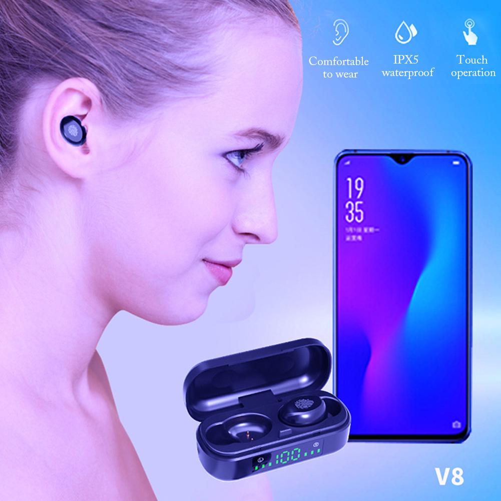 Buy V8 LED Electric Display Bluetooth 5.0 Headset Wireless Earbuds TWS ...