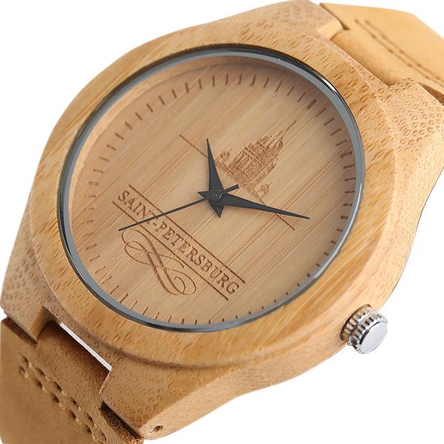 Buy Wood watch Bamboo Watch Creative St. Petersburg Dial Men's Simple ...