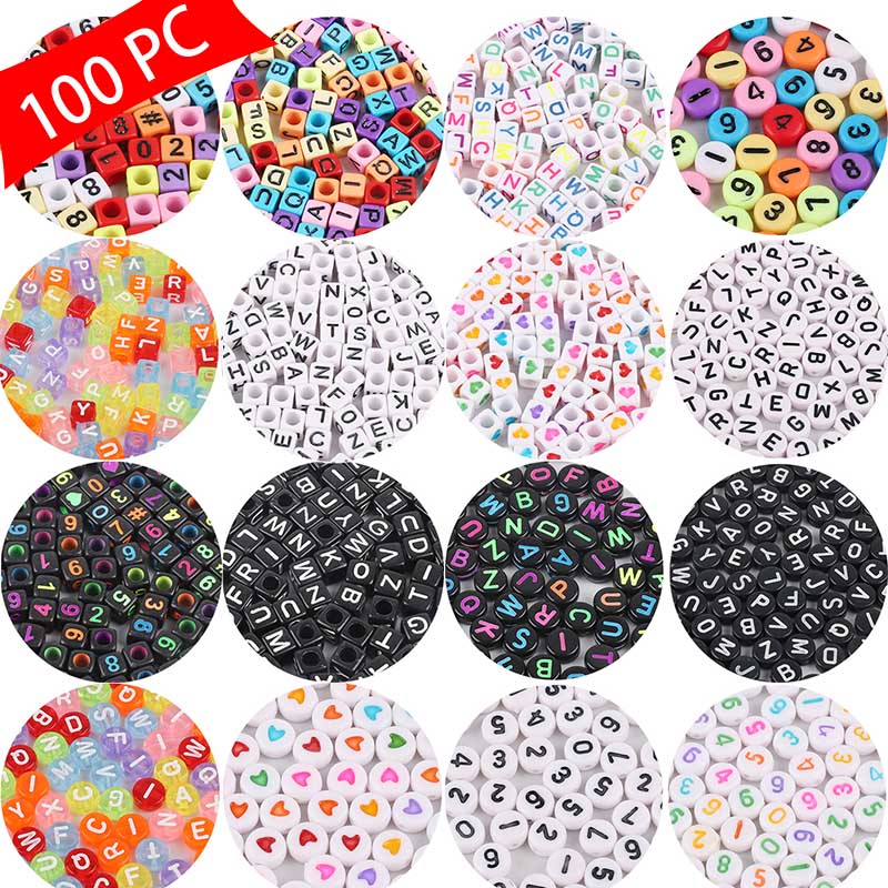Buy 100pcs Mixed Letters Acrylic Round Flat Alphabet Digital Numbers ...