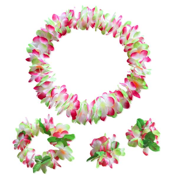 Buy 4pcs/set Hawaiian Leis Necklace Bracelets Headband Simulated Floral ...