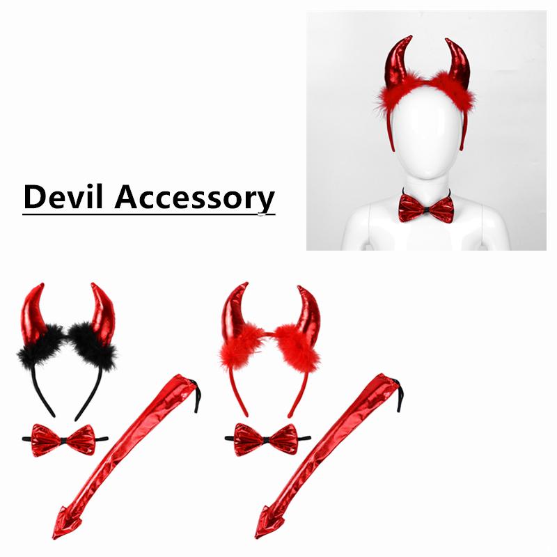 Buy Red Halloween Costume Set Fluffy Ears Headwear Bowtie Bendable Tail ...