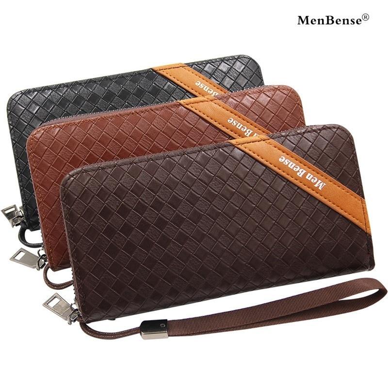 Buy MenBense Business Casual Men Long Wallet Zipper Solid Leather Male ...