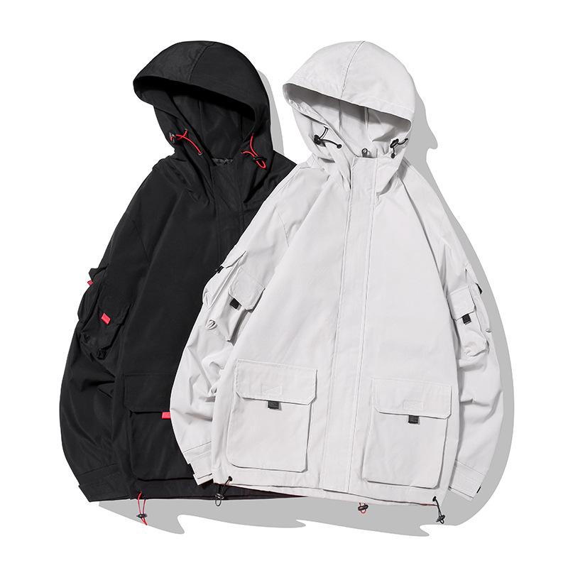 Buy Casual Jacket Trend Tooling Wind Zipper Multi-pocket Drawstring ...