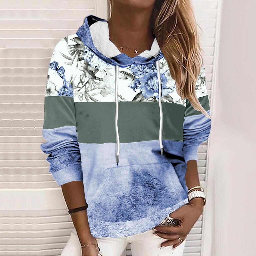 Buy (amanda33) Women's Casual Loose Long Sleeve Floral Print Hooded ...