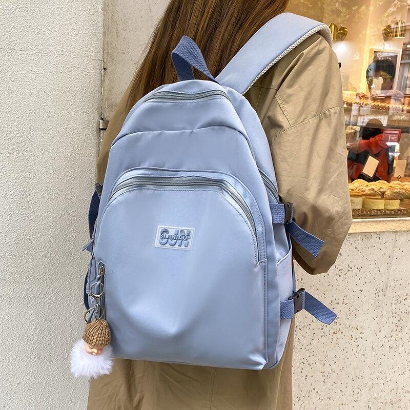 Buy Waterproof Backpack Women Solid Color Student Bag Unisex Laptop Bag ...