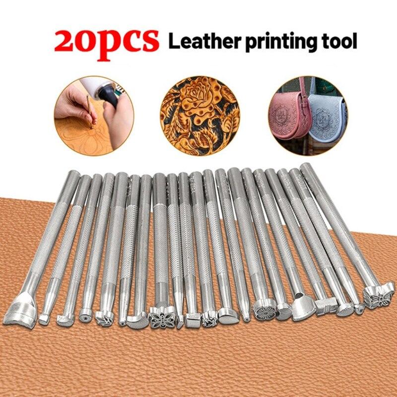 Home Improvement 20 Pcs Leather Stamping Tools Different Shape Saddle Making Stamp Punch Set