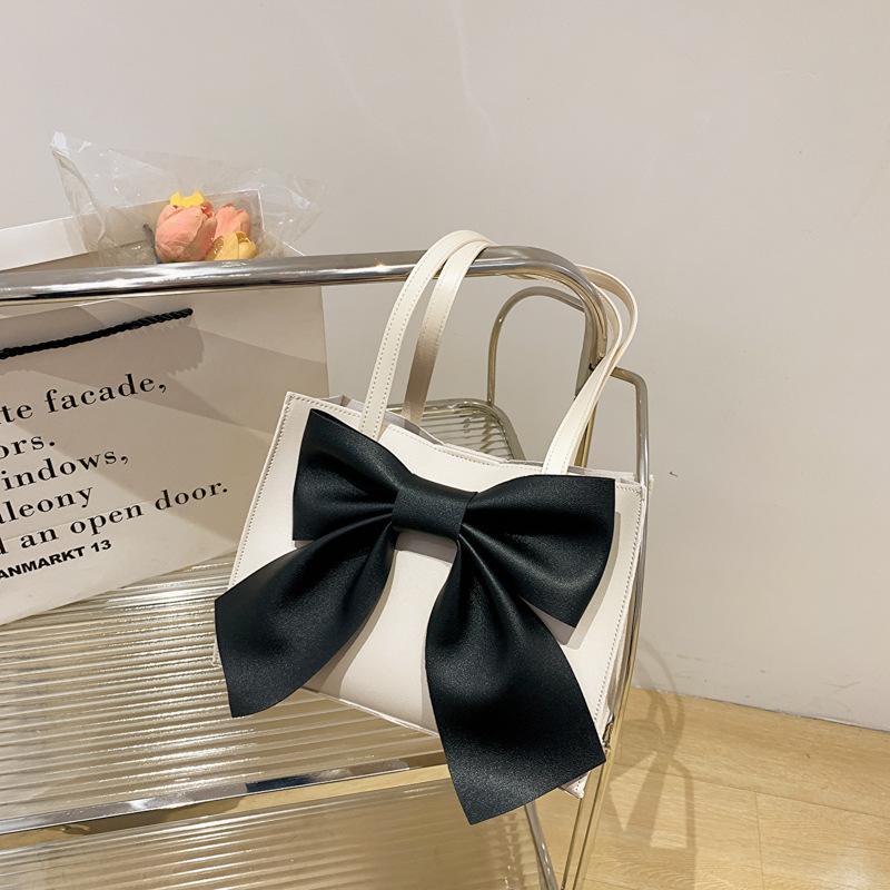 Cheap Ladies Simple Bow Handbag Black PU Shoulder Bag Fashion Tote Bag ...