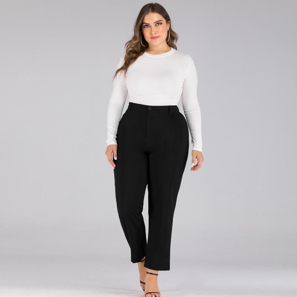 Buy Women Plus Size Solid Color Tassel Button Casual High Waist Nine ...