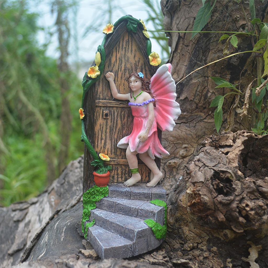 Cheap Fairy Garden Door with Fairy Statue Resin Miniature Fairies Door ...