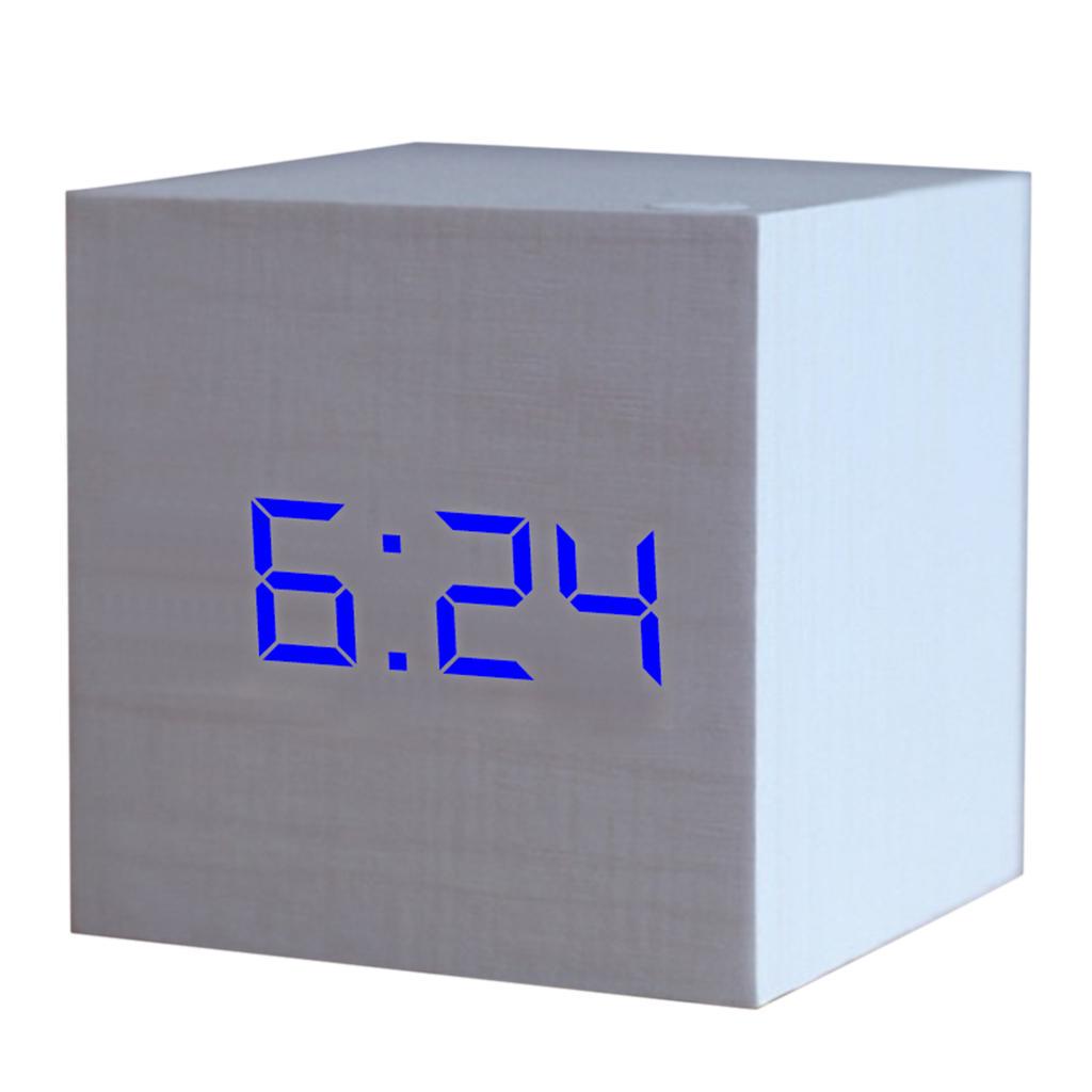 Buy Cube wooden LED Alarm Clock Temperature Sounds Control electronic ...