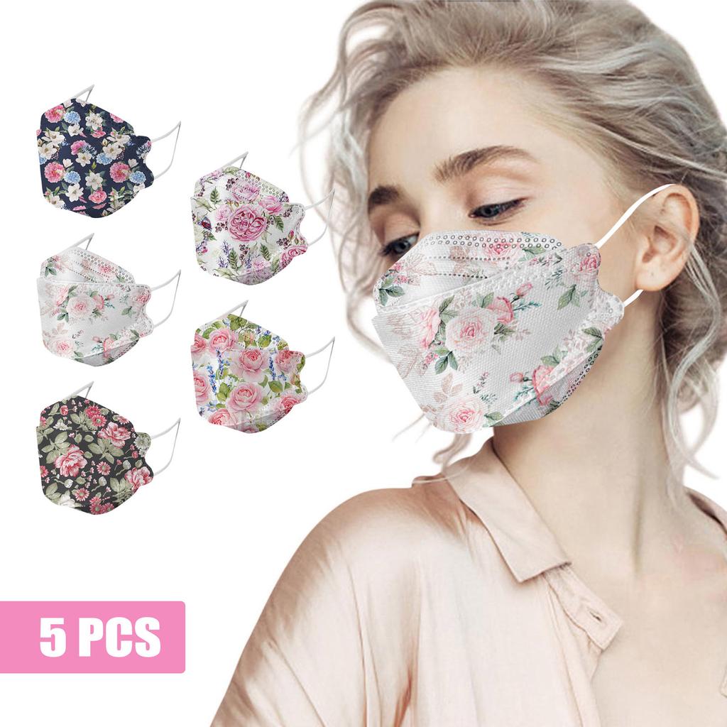 Buy 5Pcs Kf94 Adult'S Flowers Printed Outdoor Prevention Fish Mask Face ...
