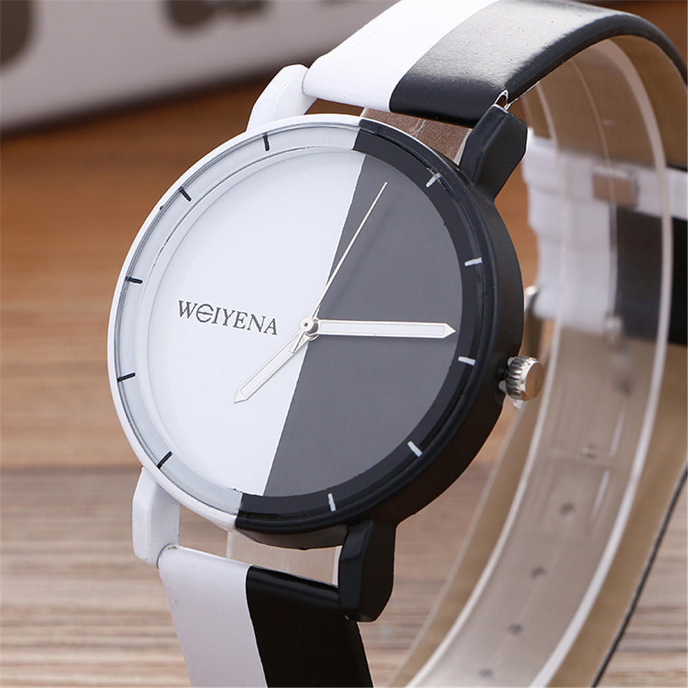 Buy Neutral Black And White Pattern Fashion Leather Quartz Wrist Watch ...