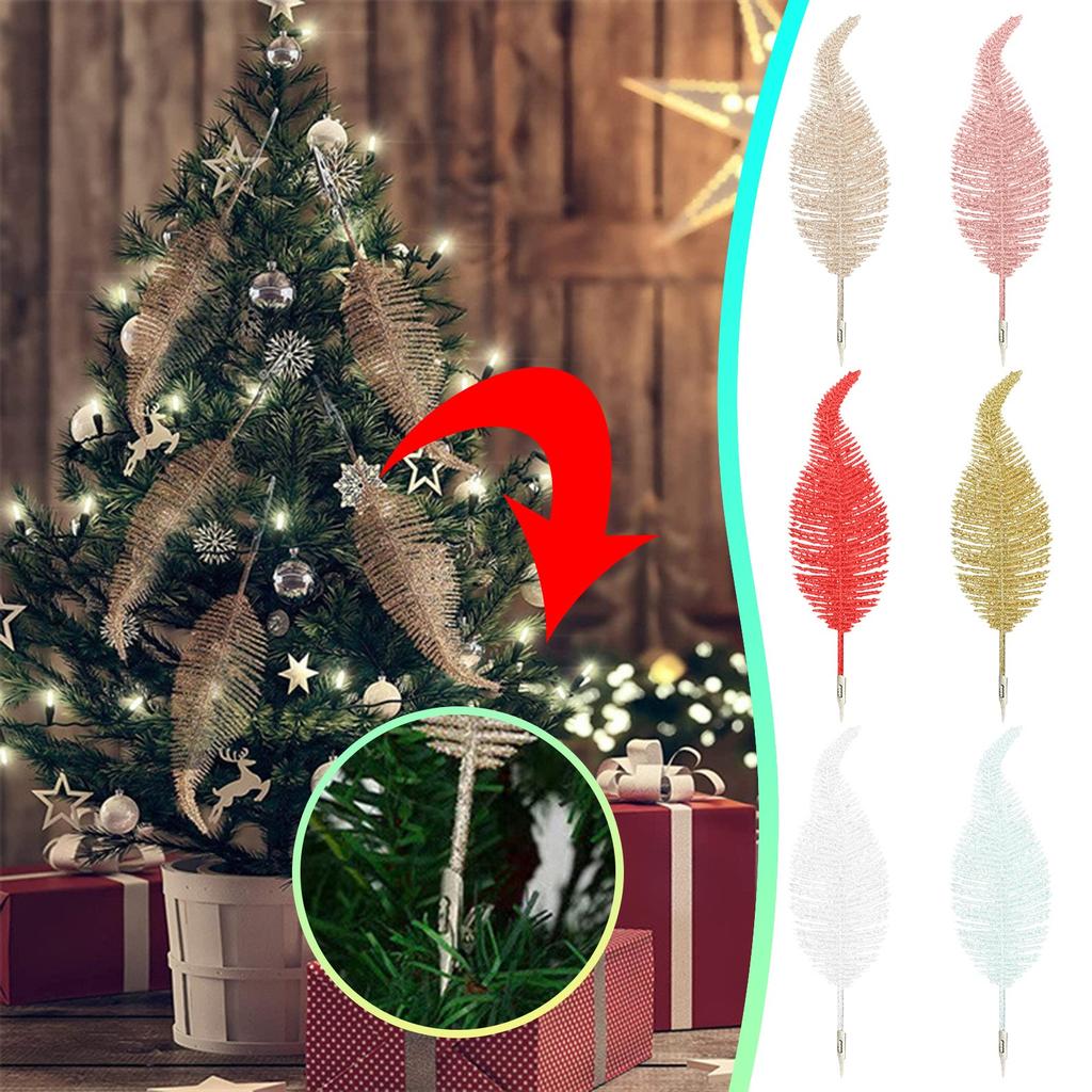 Christmas Simulation Glitter Leaves Clamp Christmas Decoration ...