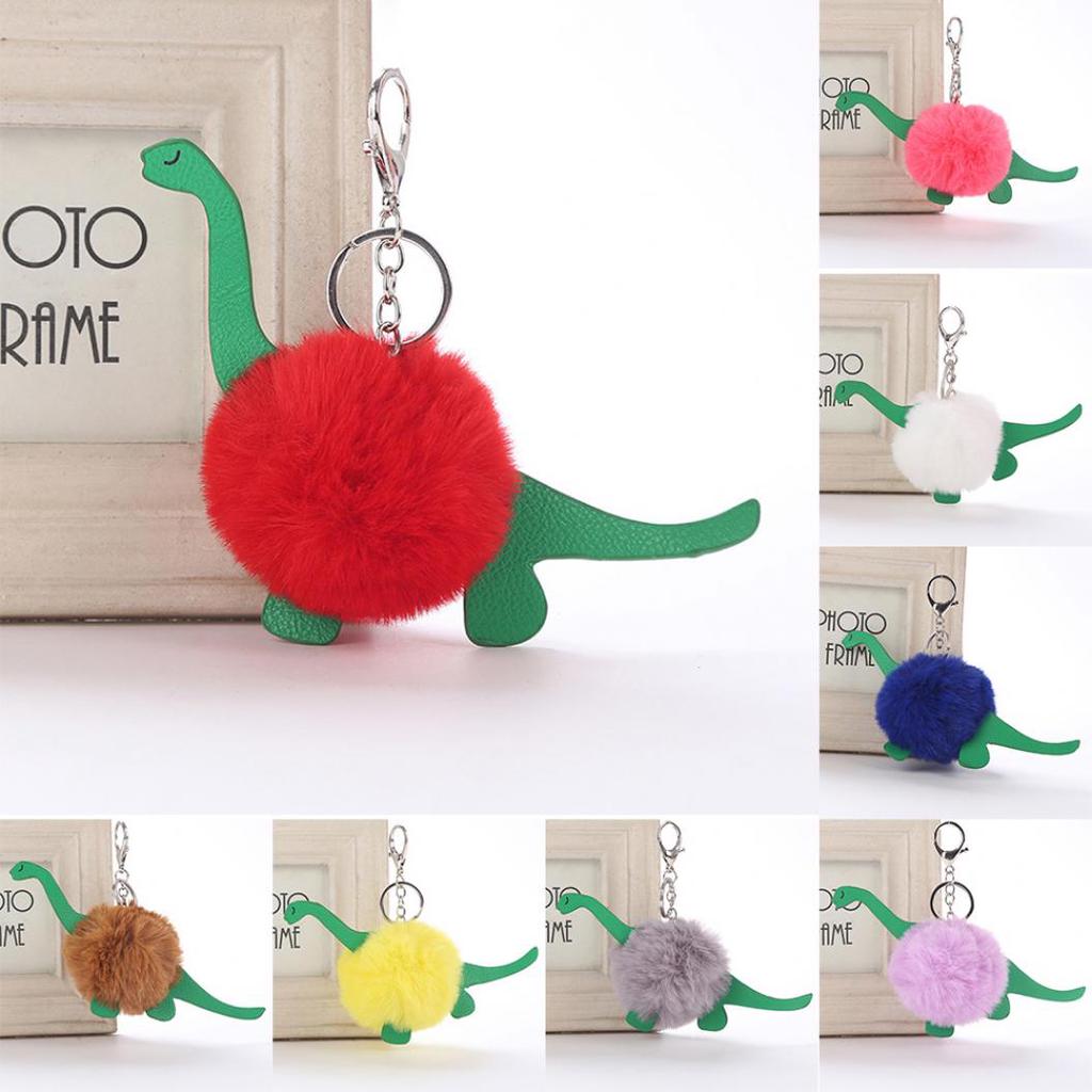 Buy Fluffy Dinosaur Pompom Key Ring Holder Keychain Car Bag Hanging ...