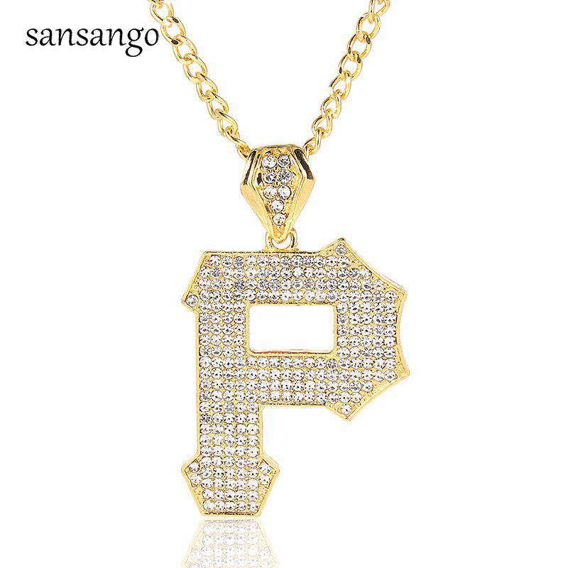 Gold Color Crystal Alloy Letters P Pendant Necklace Bling Charm Dangle ...
